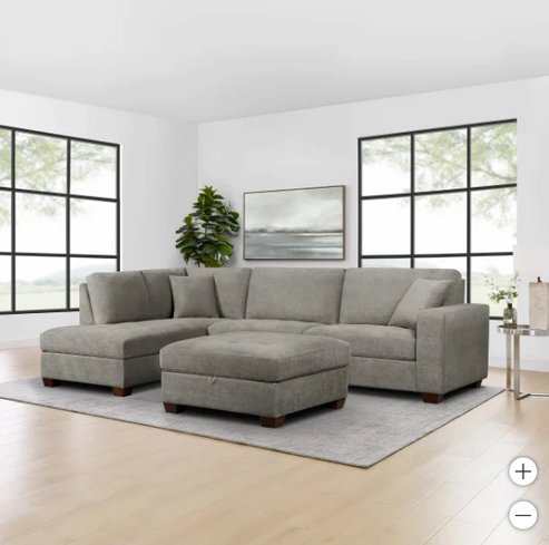Thomasville Miles 3-piece Fabric Sectional with Storage Ottoman, Grey ...